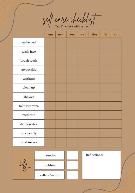 Self Care Check List Printable - Etsy