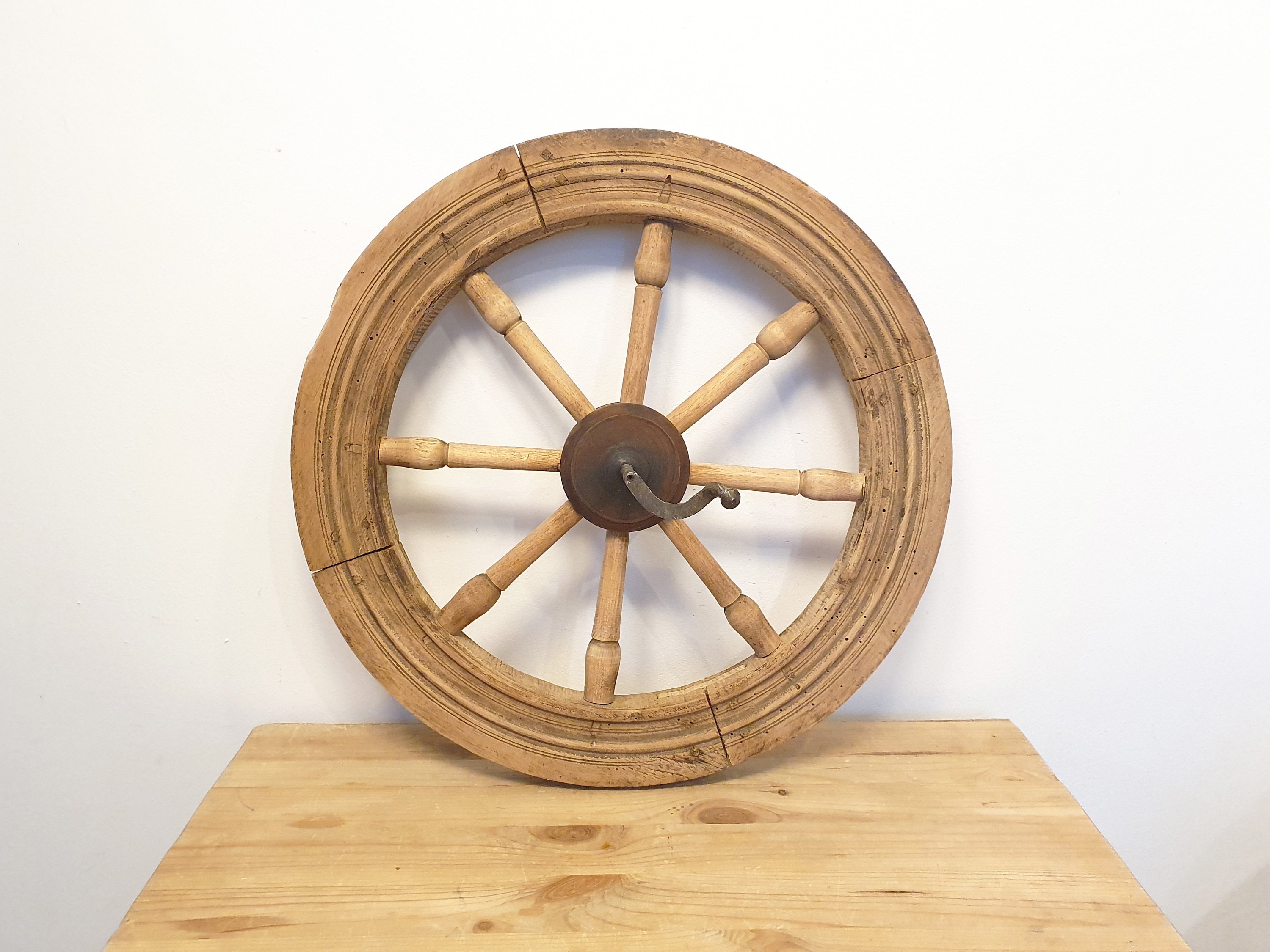 Antique Wooden Spinning Wheel, Rustic Spinning Wheel Part, Home Decor ...