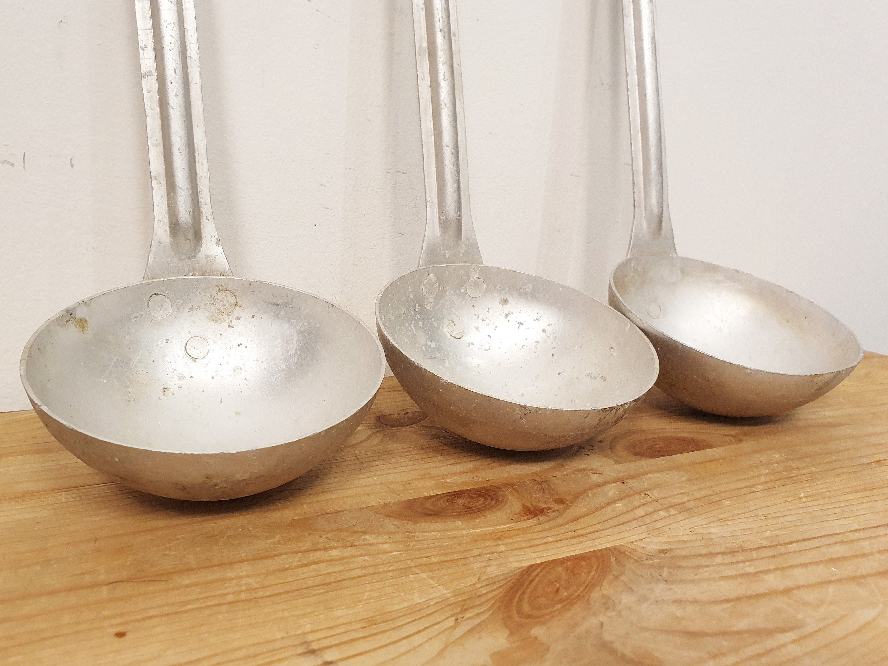 Vintage Soup Ladle, Set of 3, Aluminium Ladle, Ladle Cup USSR, Large ...