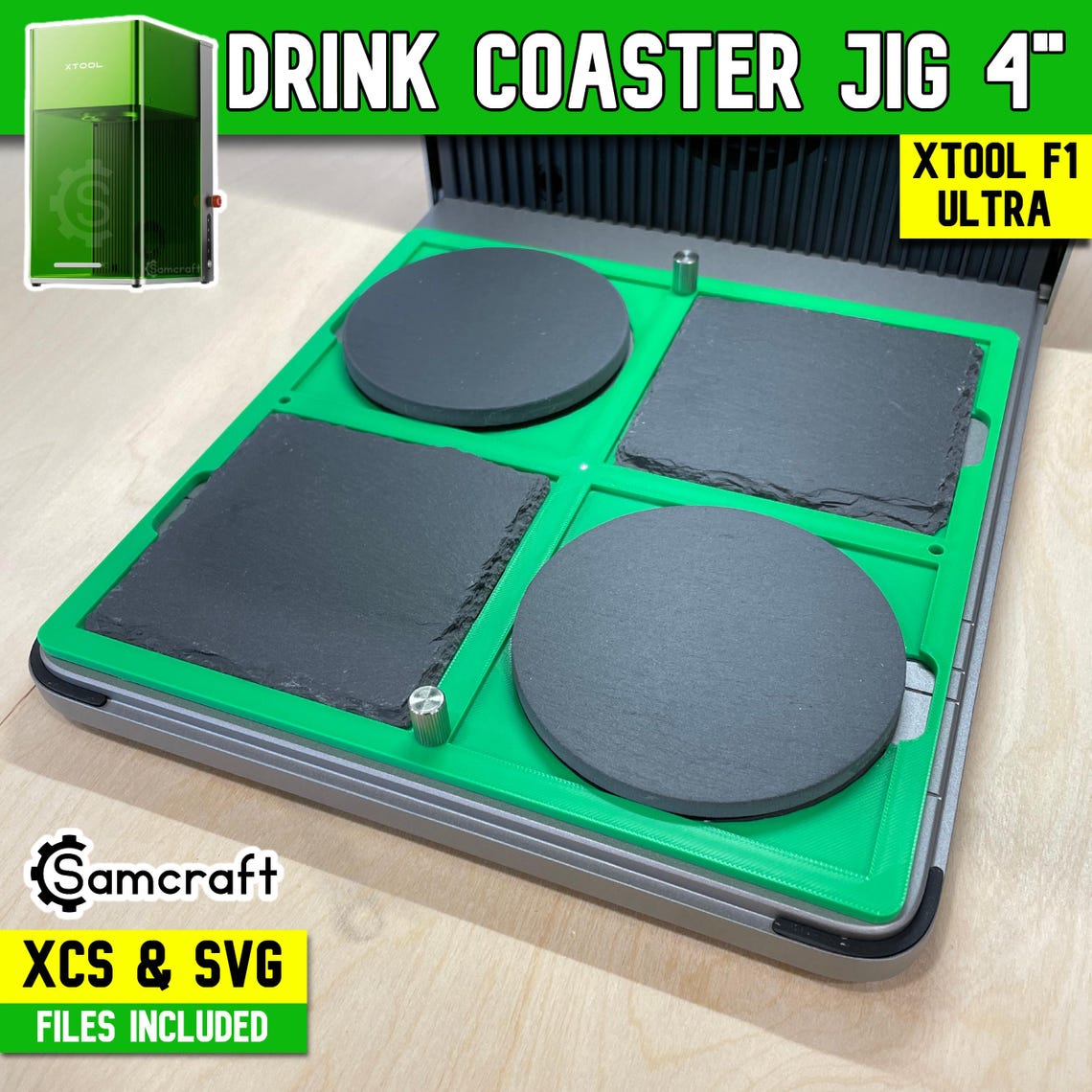 Xtool F1 Ultra 4-inch Drink Coaster Jig: Laser Engraver Alignment (XCS ...