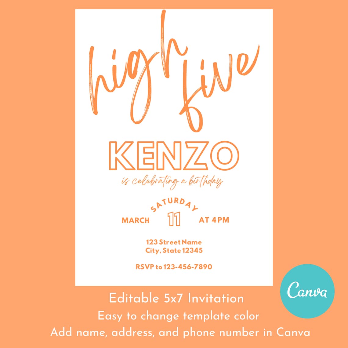 Editable High Five Birthday Invitation Hi Five Birthday Party Boys 5th ...