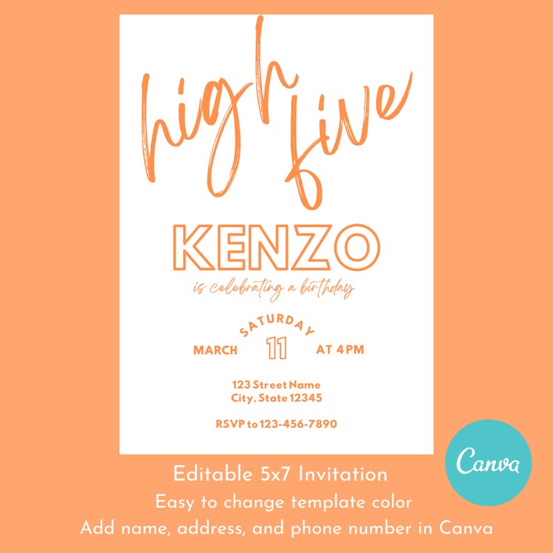 Editable High Five Birthday Invitation Hi Five Birthday Party Boys 5th ...