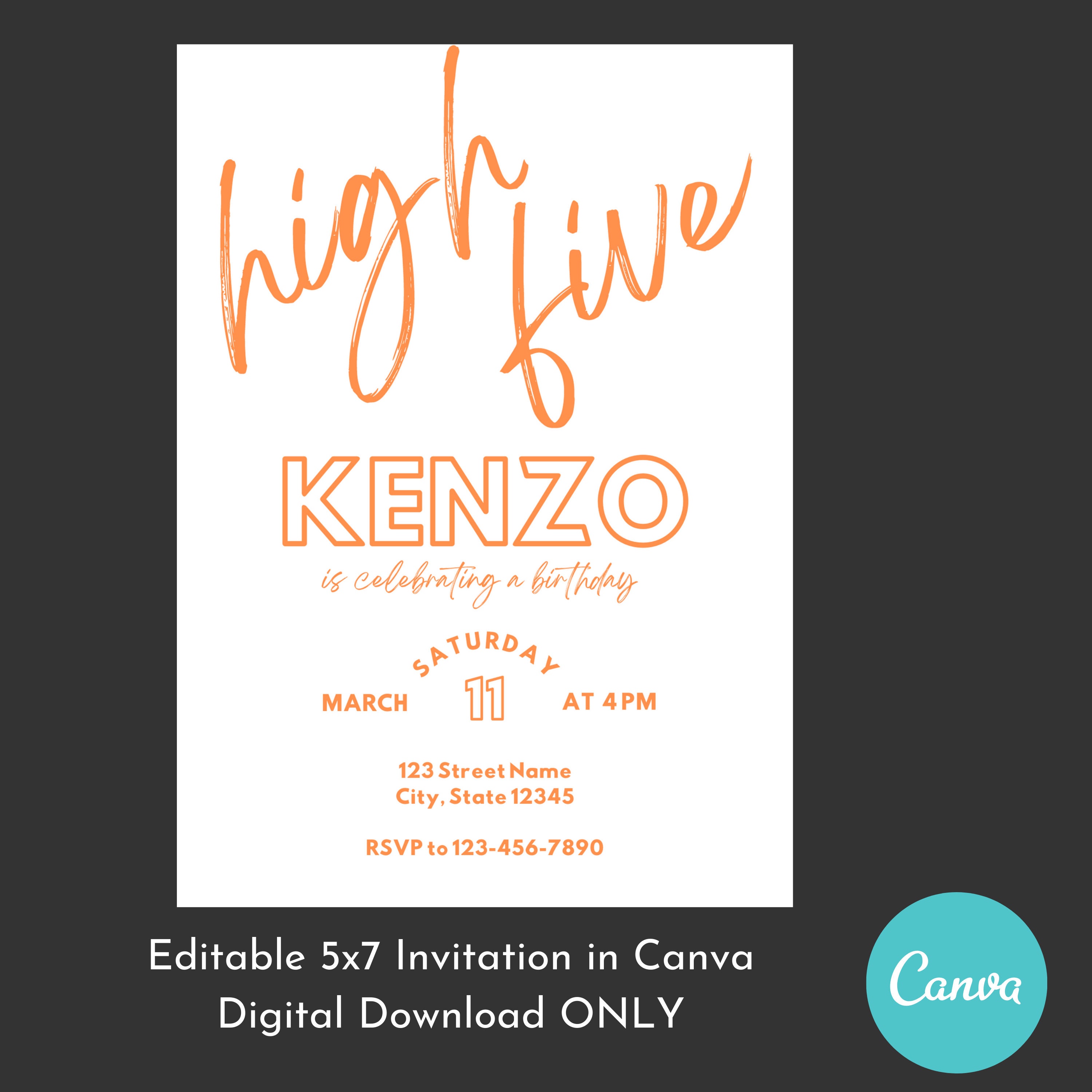 Editable High Five Birthday Invitation Hi Five Birthday Party Boys 5th ...