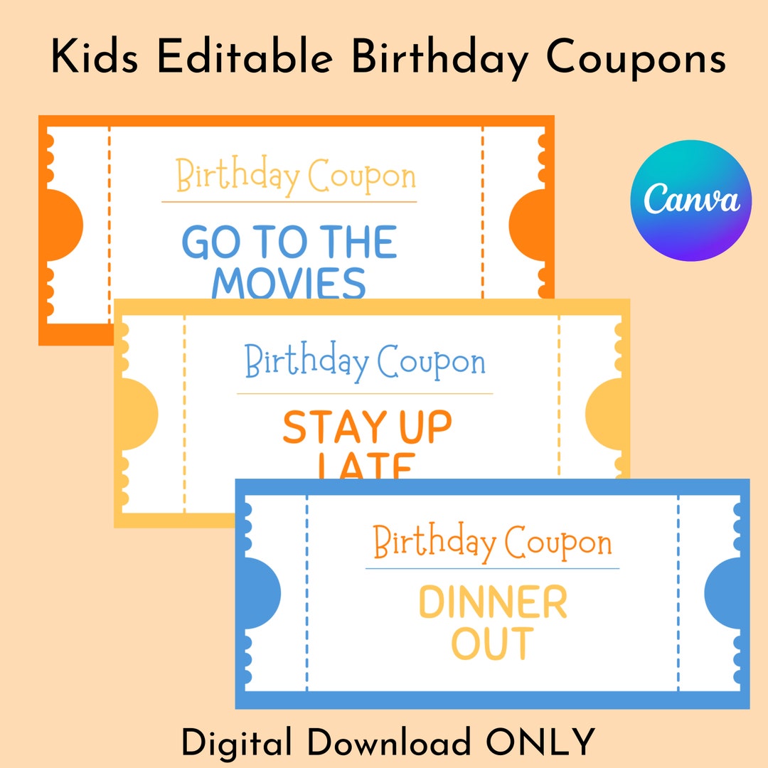Kids Birthday Coupon Book Birthday Coupons for Kids Editable Birthday ...