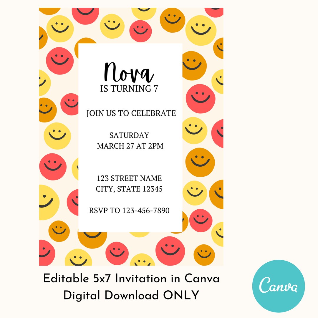 Smiley Face Birthday Invite Happy Face Birthday Emoji Birthday ...