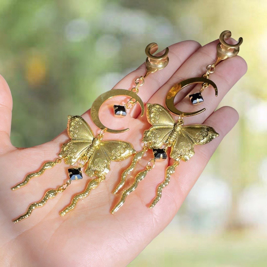 Butterfly, Snakes, Crescent Moon Gauges Jewelry Ear Hangers & Weights ...