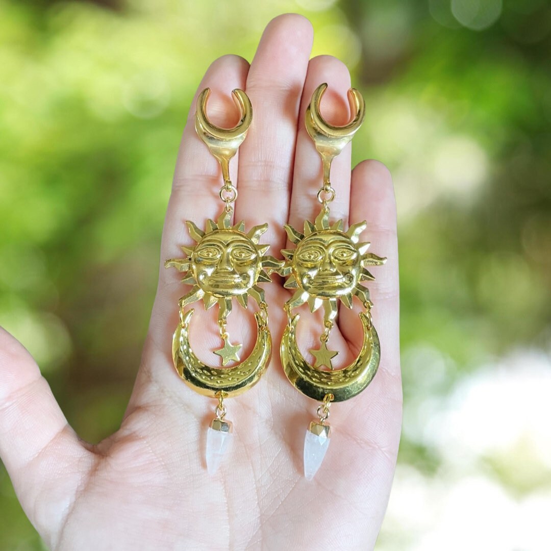 Celestial Sun Moon and Quartz Gauges Jewelry Ear Hangers & Weights ...