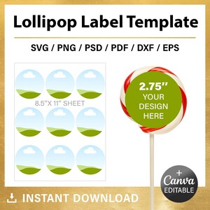 Lollipop Label Template, BUNDLE, Crafts, Party Decorations, Lollipop ...