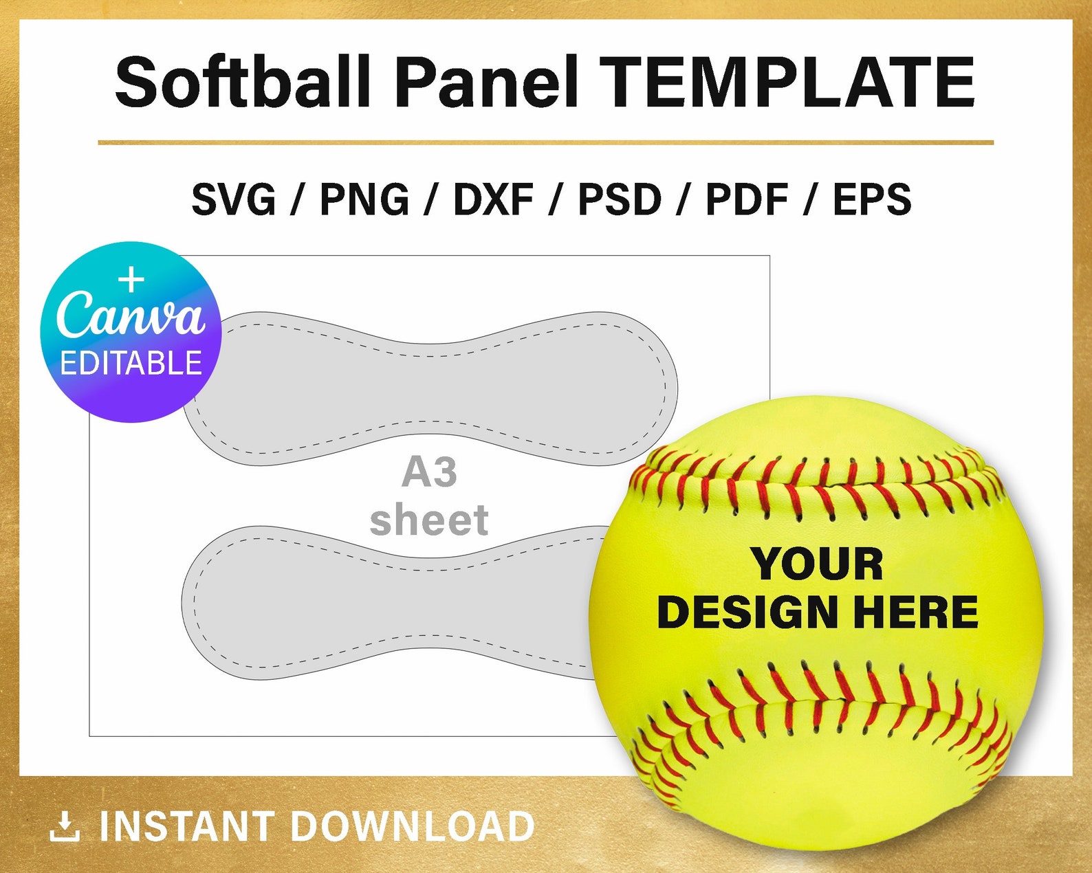Softball Panel BLANK Template, Custom Ball Wrap, DIY, Baseball Leather ...