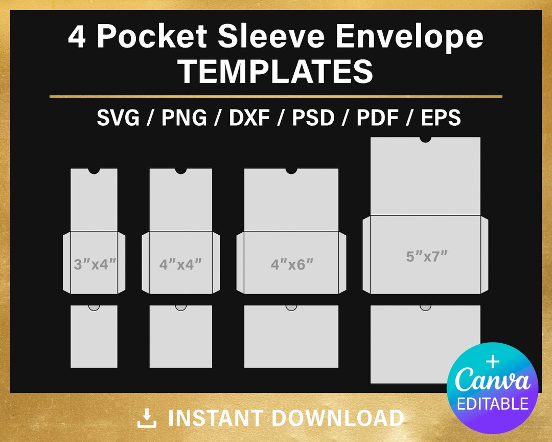 Pocket Sleeve Envelope Templates, BUNDLE, Blank Envelope SVG, Dxf, Png ...