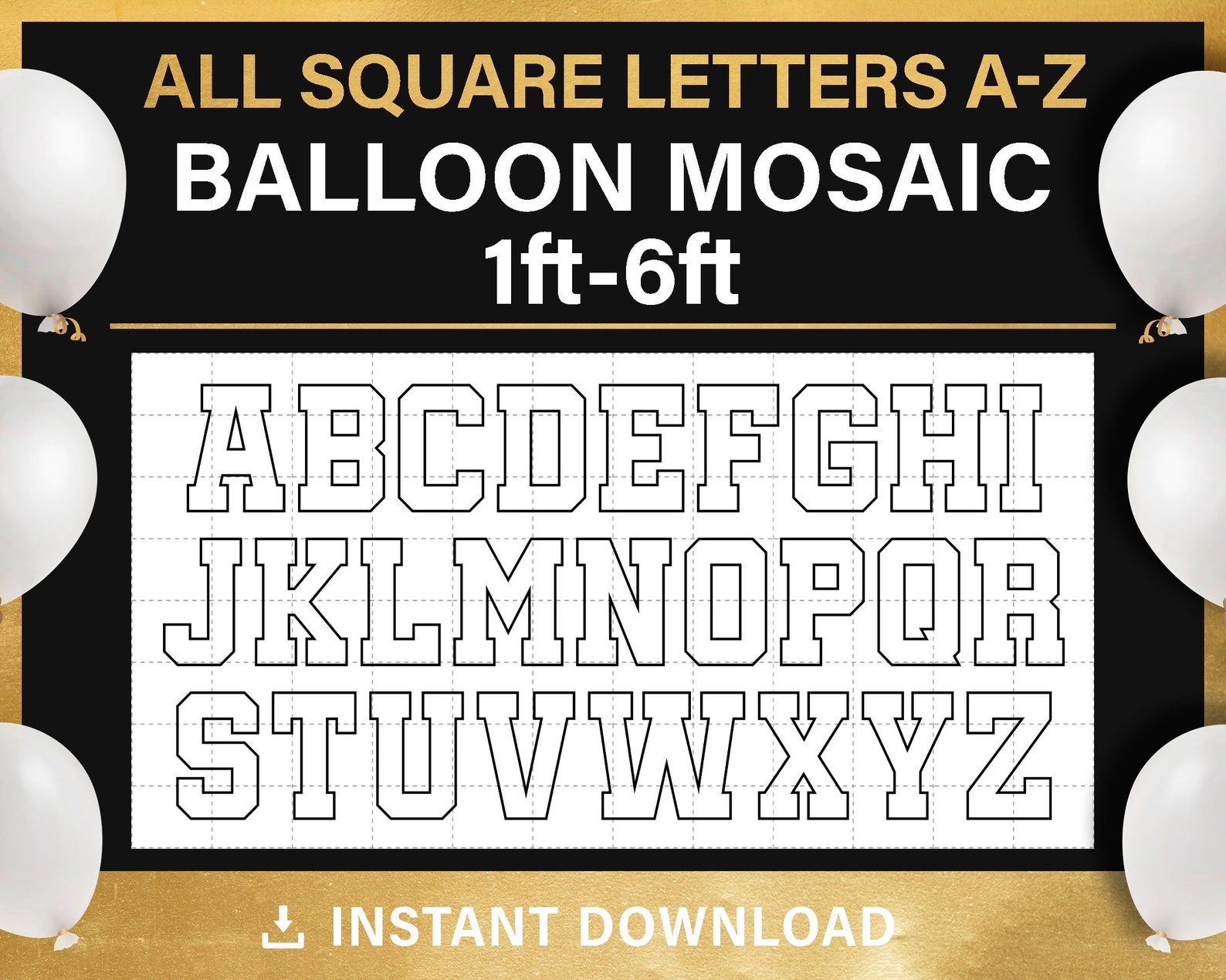 Square Letters | Numbers | Symbols Mosaic Frame Template From Balloons ...