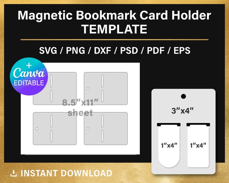 DIY Magnetic Bookmark Card Holder, BLANK Template, Png, Canva, Svg ...