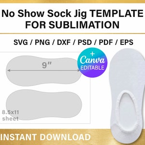 Sock Jig Template, Svg, for Sublimation, No Show Sock Jig Template, 9 Inches, Canva, Cricut, Png ...