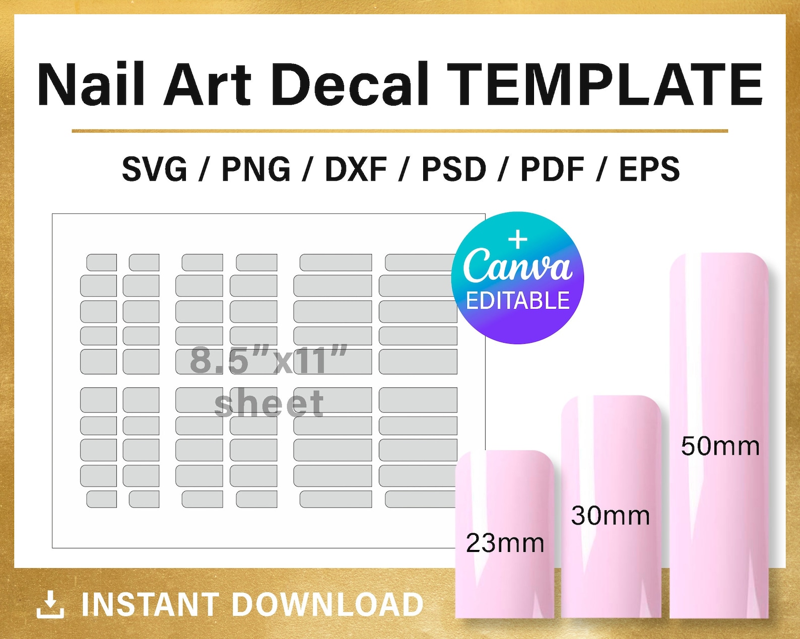 Short Square Nail BLANK Template, 3 Sizes, Nail Art Decal, Custom Wrap ...