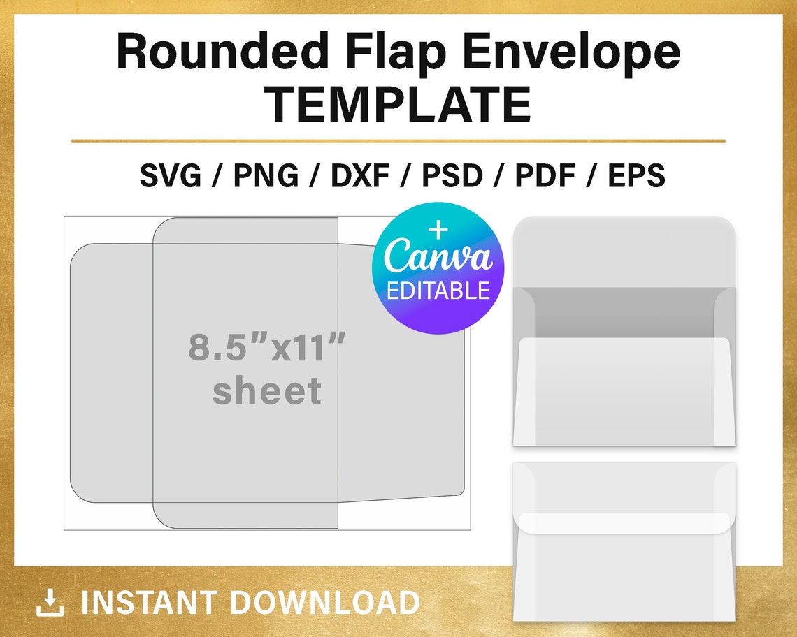 Rounded Flap Envelope, Blank Outline Template, SVG, Dxf, Png, Psd, Cut ...