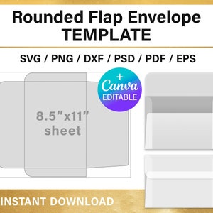 Rounded Flap Envelope, Blank Outline Template, SVG, Dxf, Png, Psd, Cut ...