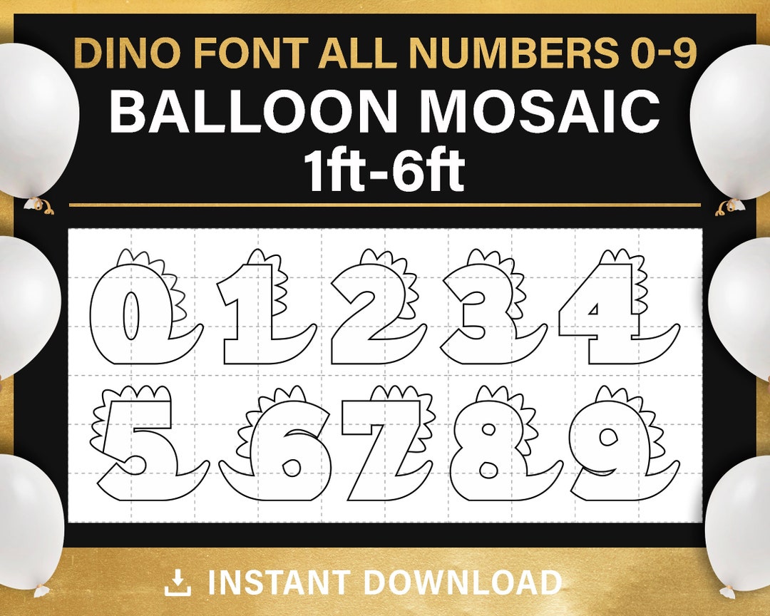 Dino Font, All Numbers, BUNDLE, Dinosaurs Birthday Balloon Decor, Dino ...