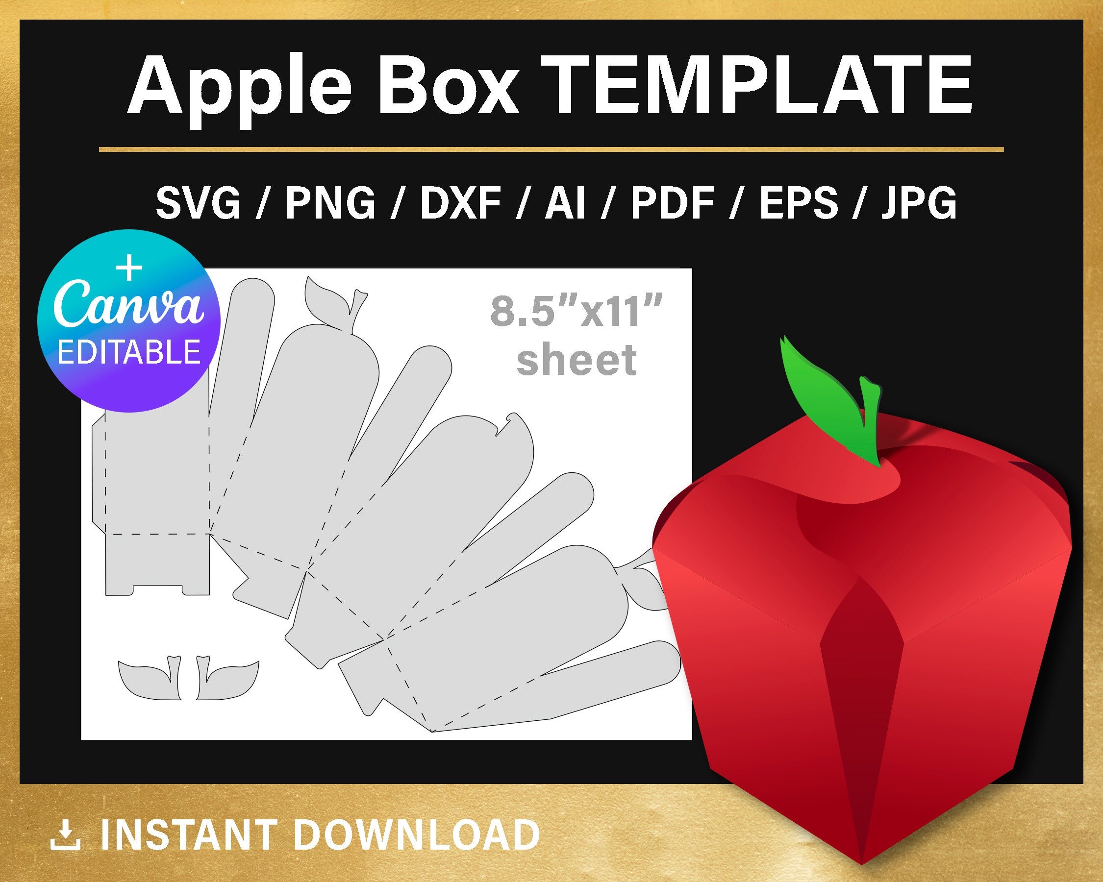 Apple Box Template DIY Teacher Appreciation Gift Favor Gift Boxes Candy Box Png Canva Svg Printable Instant Download Etsy