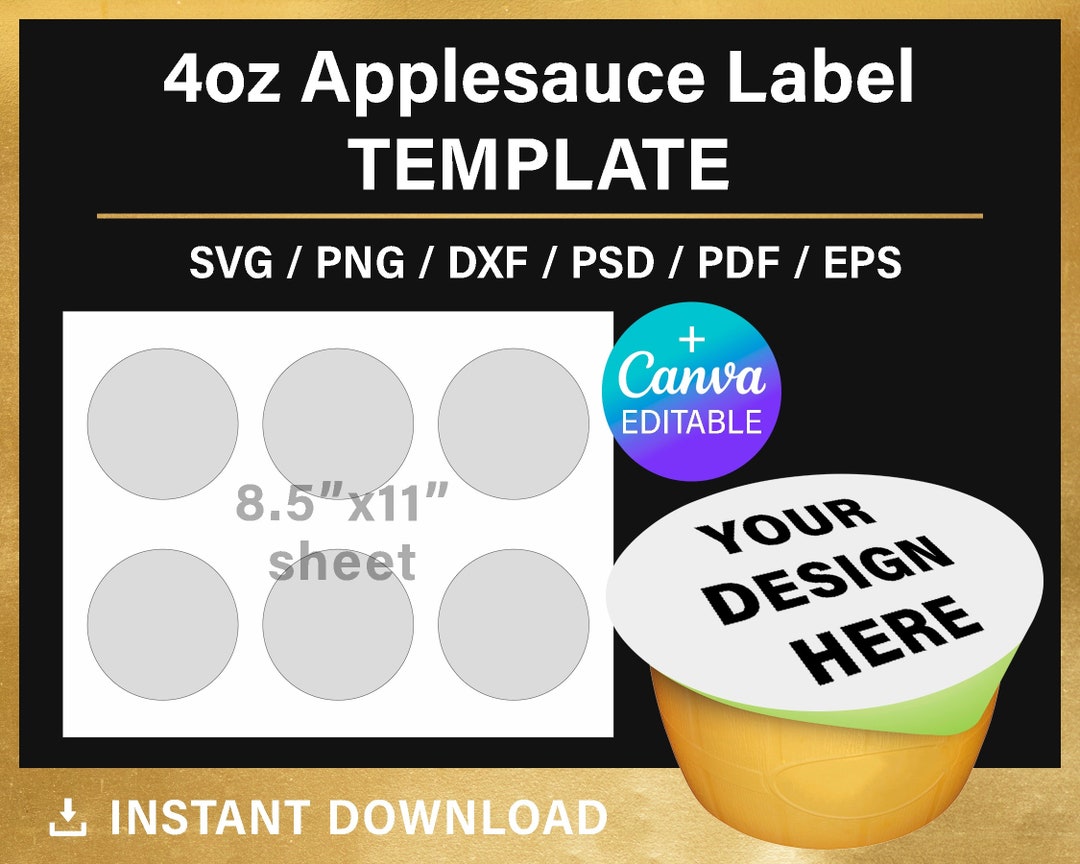 4oz Applesauce, BLANK Label Template, Apple Sauce Cup, Sticker Label ...