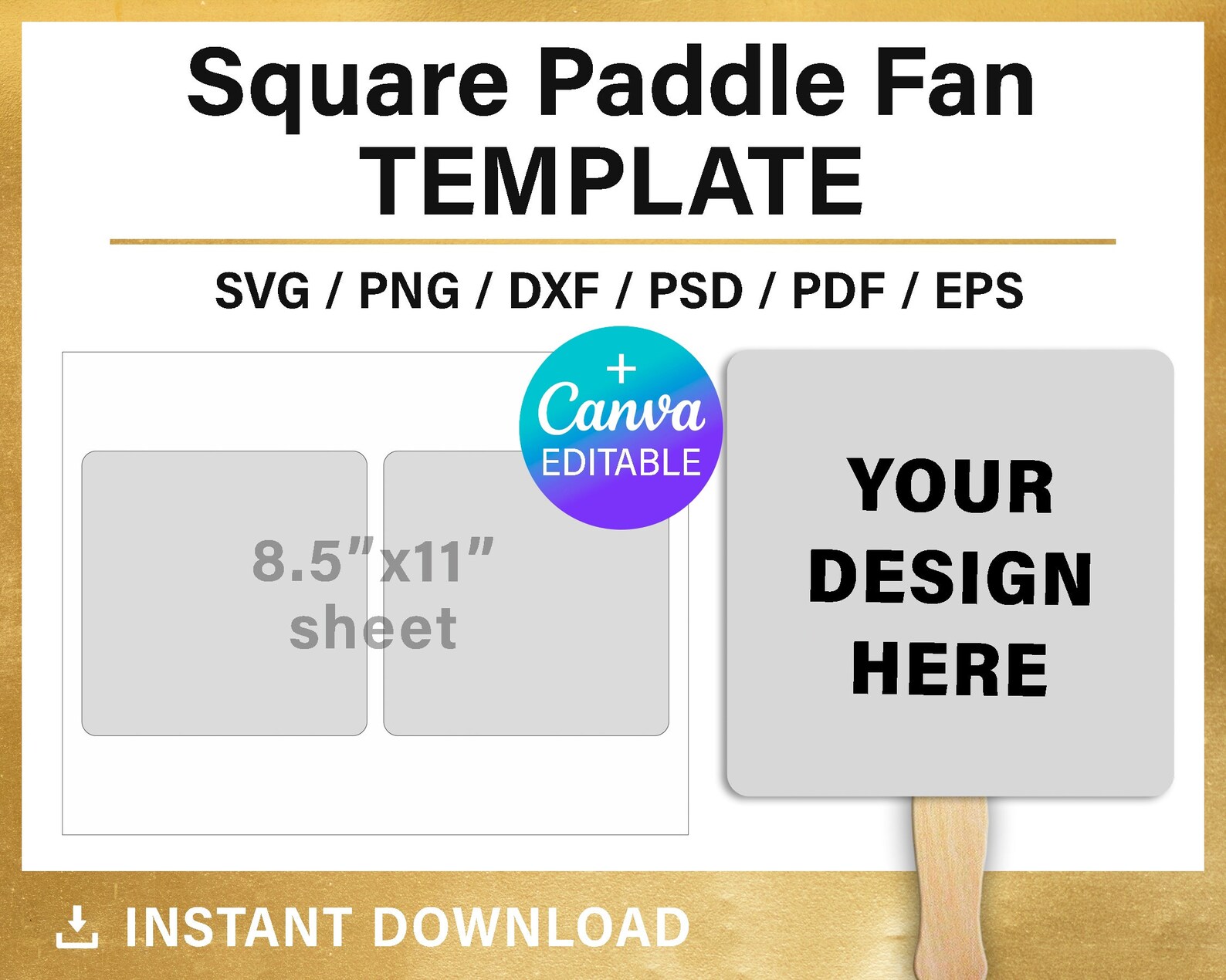Square Paddle Fan Template, Blank Template, Editable, Paddle Fan, Canva ...
