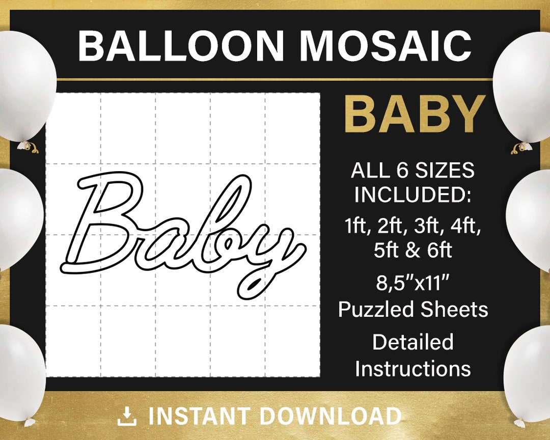 Baby, Mosaic Frame Balloon Template, Baby Shower Balloon Decor, BABY ...