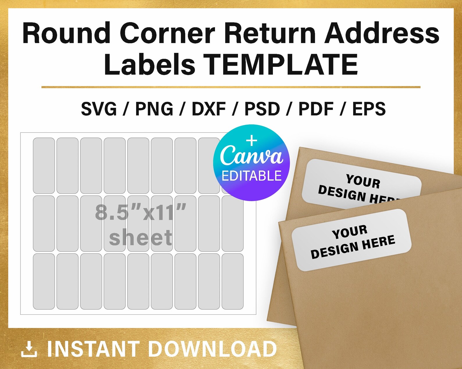 Svg, Round Corner Return Address Labels, 2.6 X 1, DIY, Canva, Blank ...