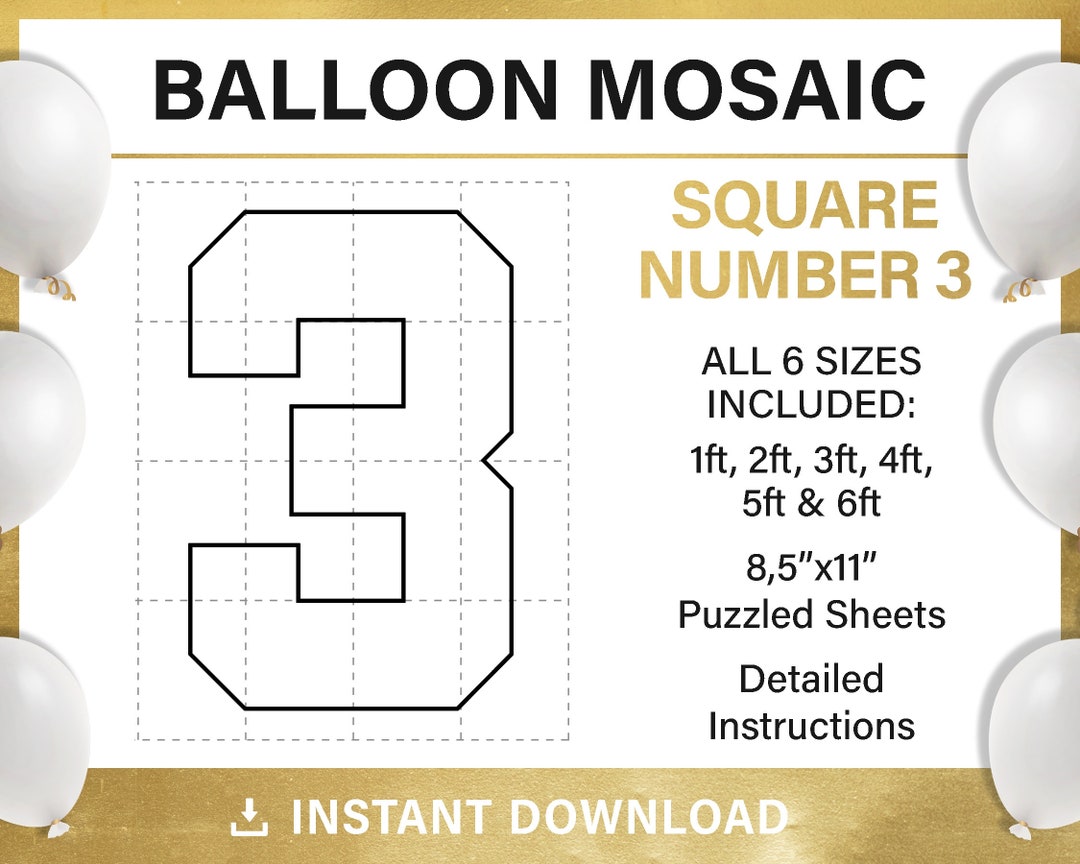 Square Number 3, Mosaic From Balloons, Tall, Three Number Template ...