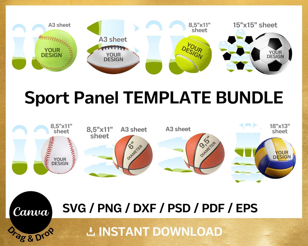 Football Panel Template, BUNDLE, Custom Ball Wrap, DIY, Basketball ...