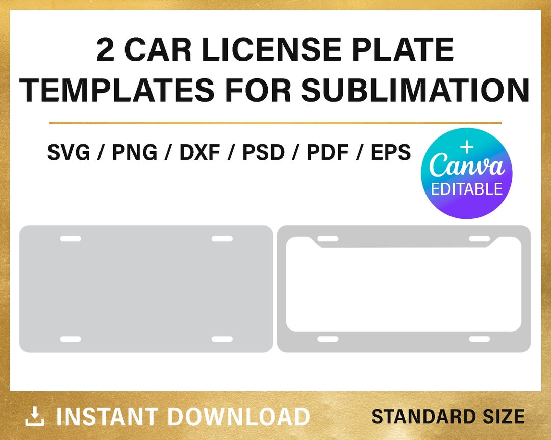 Car License Plate and Frame Template, Bundle, for Sublimation, Canva ...