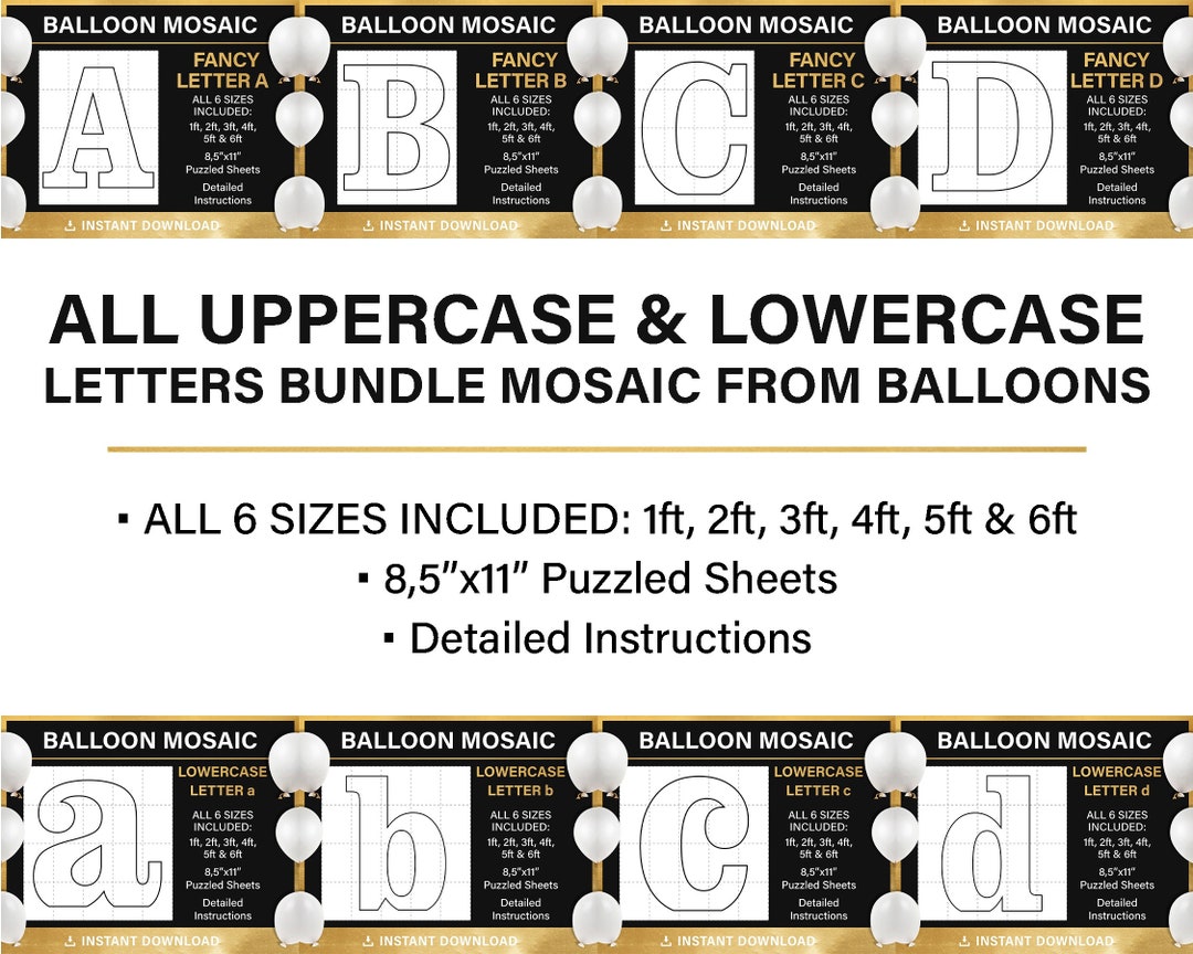 Mosaic From Balloon Template, Uppercase & Lowercase Letters, BUNDLE ...