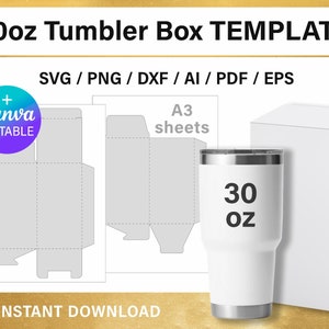 Tumbler Box Template Bundle, DIY, Png, Canva, Svg, Cricut, Printable ...