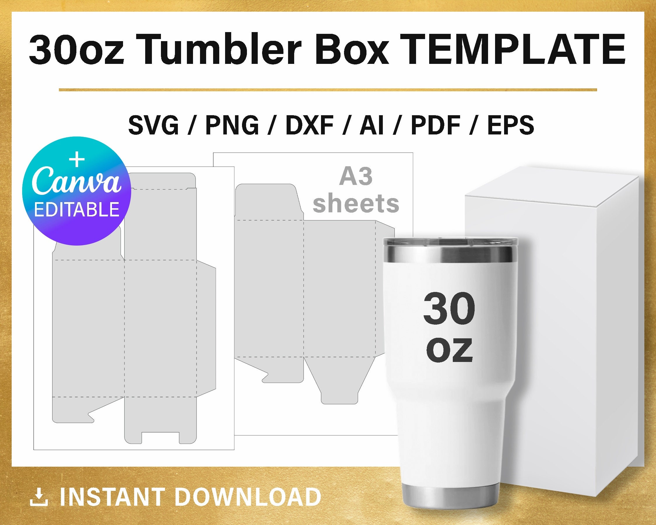 Tumbler Box Template Bundle, DIY, Png, Canva, Svg, Cricut, Printable ...