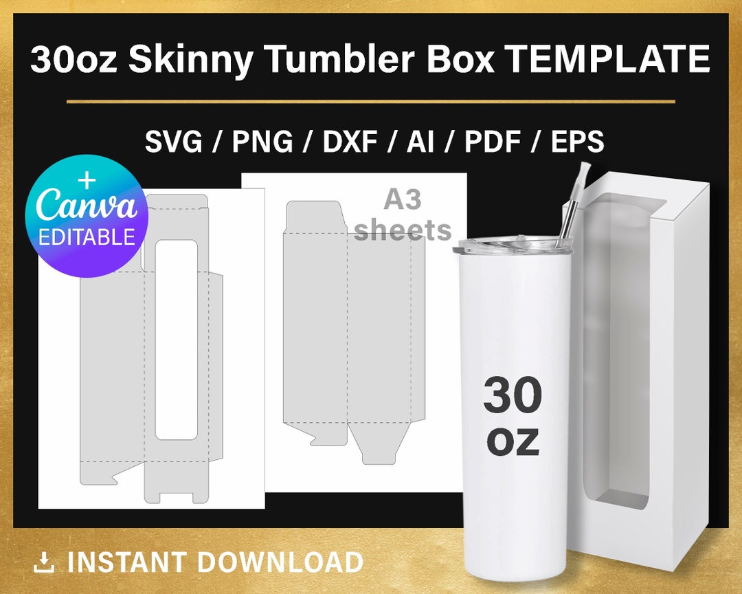 30oz Skinny Tumbler Box Template, DIY, Gift Box Template, Png, Canva ...