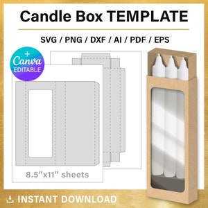 3 Candle Box, PDF, Blank Template, With Window, DIY, Gift Box for ...