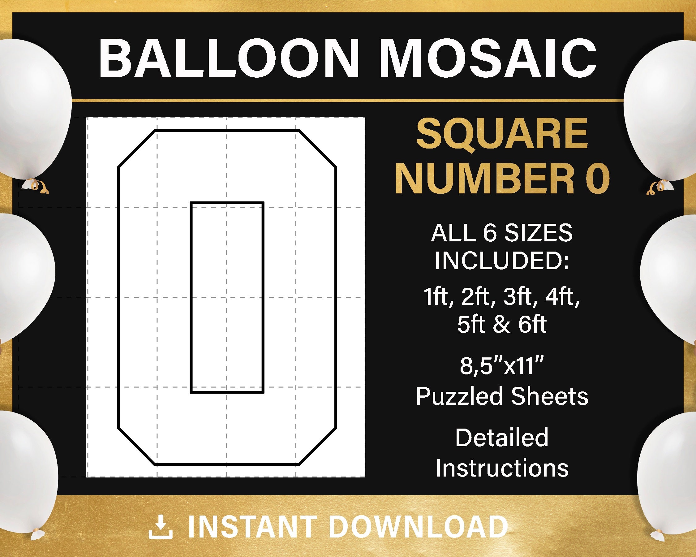 Mosaic From Balloons Square Zero Number Template Tall - Etsy