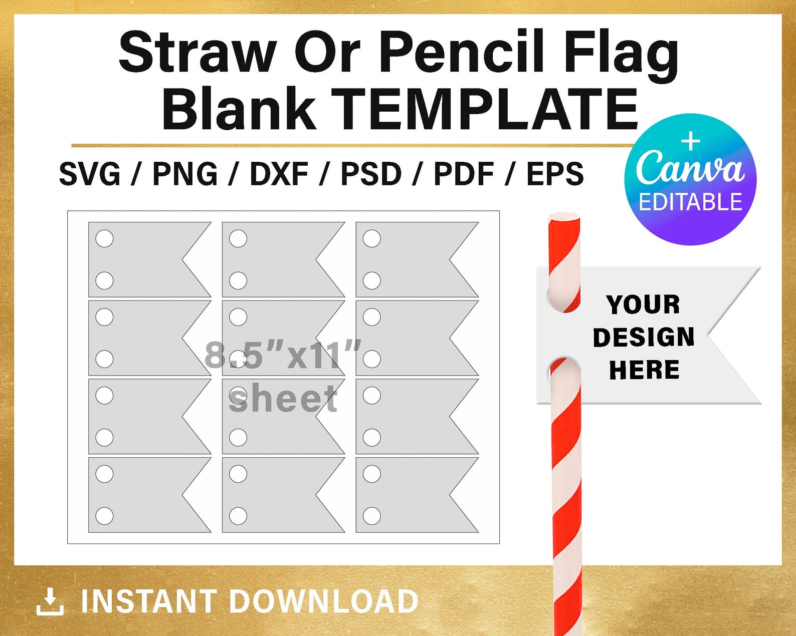 Straw Tag BLANK Template Flag Straw Tag SVG Dovetail DIY - Etsy