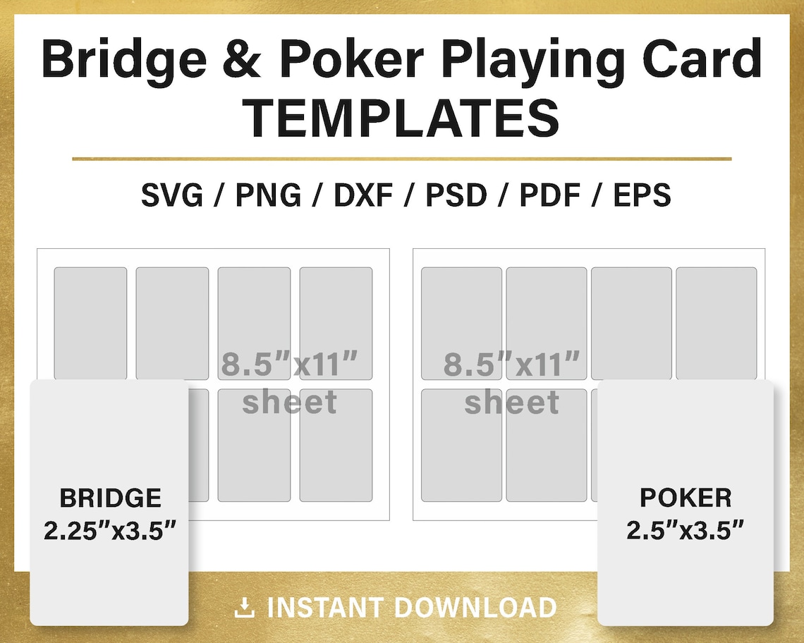 Playing Card Template BUNDLE 5 Sizes BLANK Template Svg | Etsy