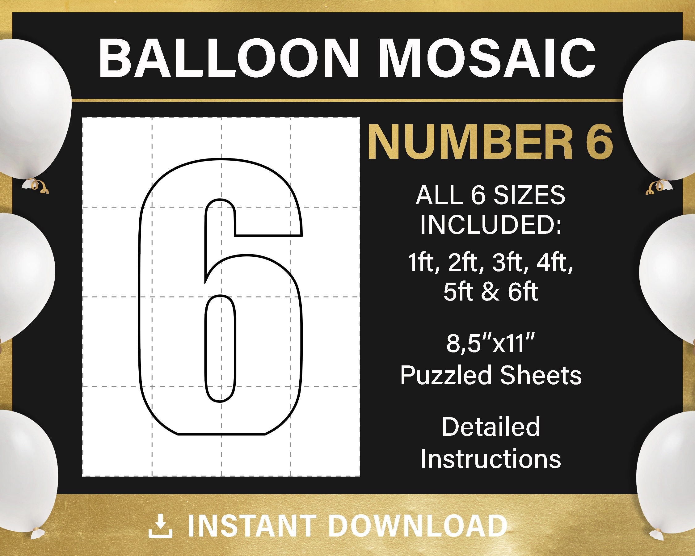 Number 6, Mosaic From Balloons, Tall, Six Number Template, Mosaic ...