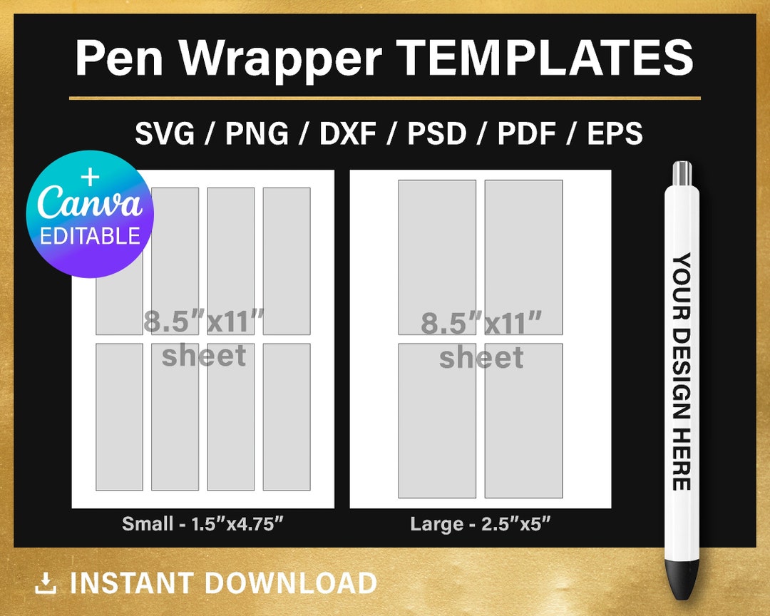 BUNDLE, Glitter Pen Wrap BLANK Template, DIY, Pen Wrapper Template ...