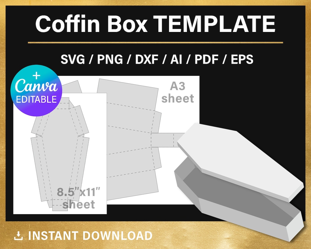 Coffin Box Template, DIY Treat Box, Halloween Party Decor, Candy Box, 7 ...