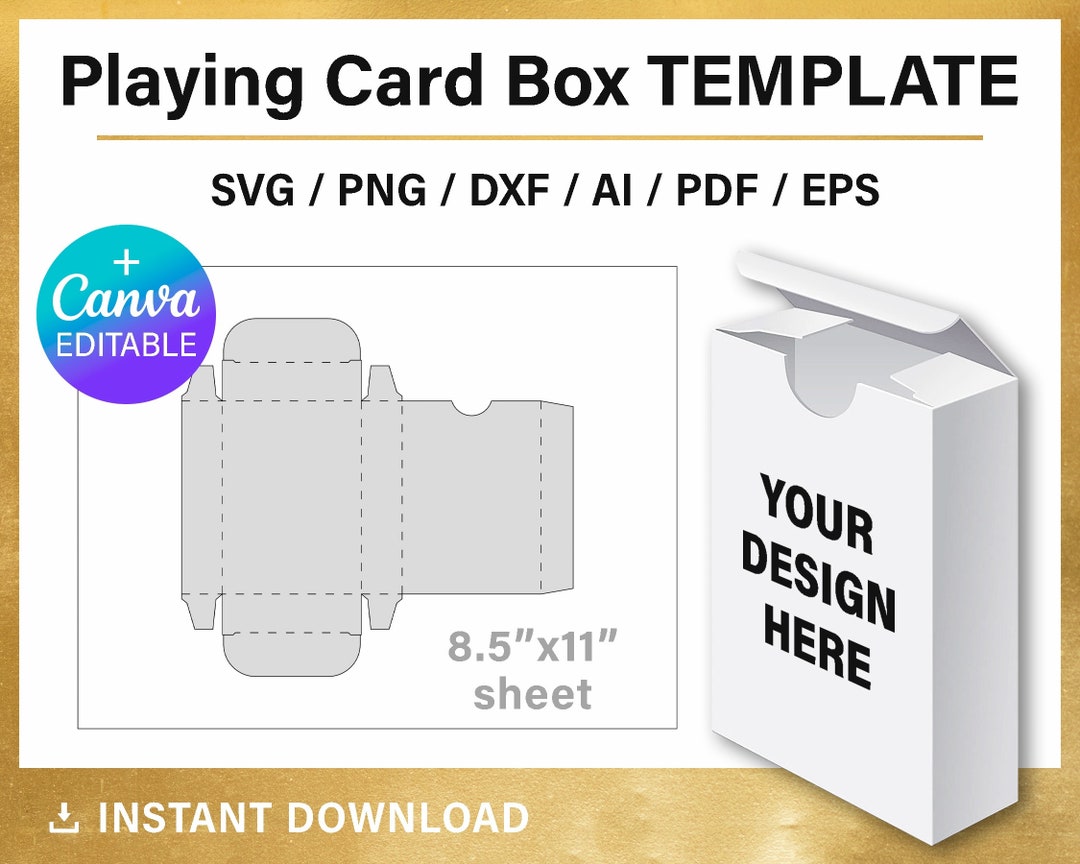 DIY Playing Card Box Blank Template, Png, Canva, Svg, Cricut, Printable ...