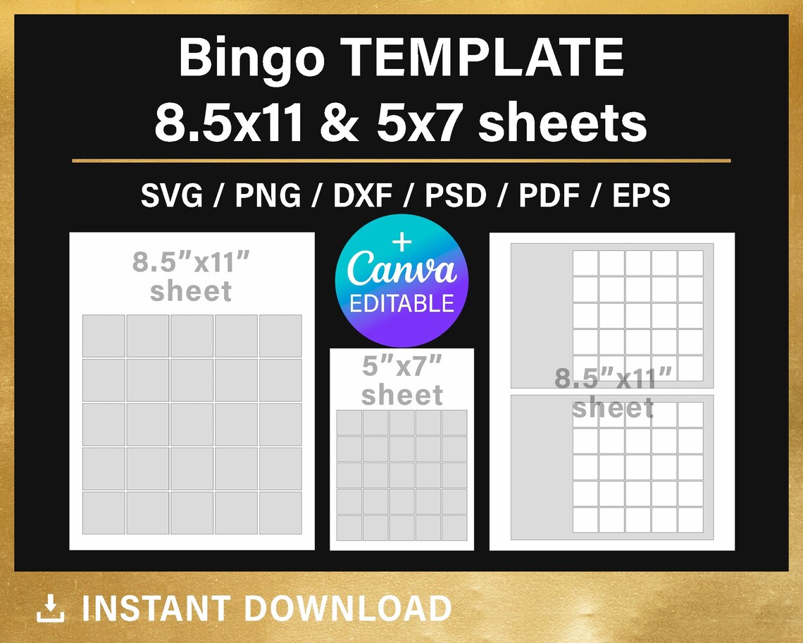 Bingo Card Blank Templates SVG Empty Bingo Cards Set - Etsy