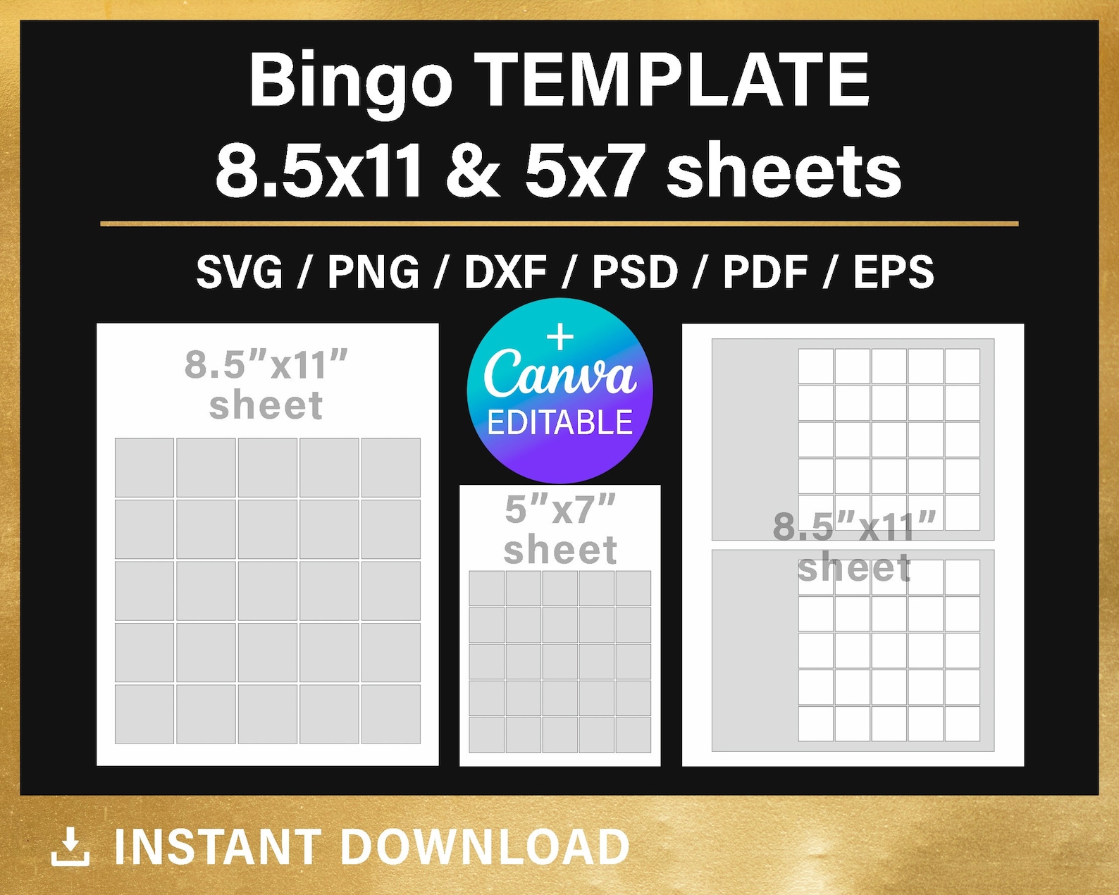 Bingo Card, Blank Templates, SVG, Empty Bingo Cards, Set, Plain Bingo ...