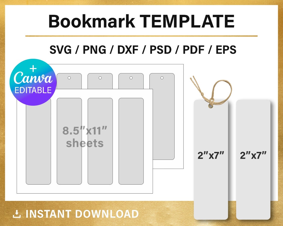 DIY Bookmark Blank Template for Cutting, Svg, Png, Canva, Cricut, Instant Download - Etsy