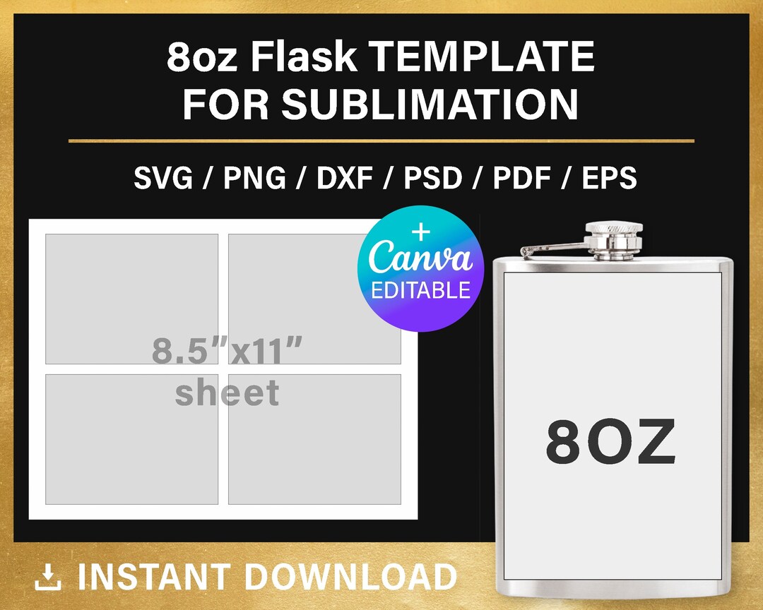8oz Flask Template, BLANK Template for Sublimation, 8 Oz, Flask Label ...