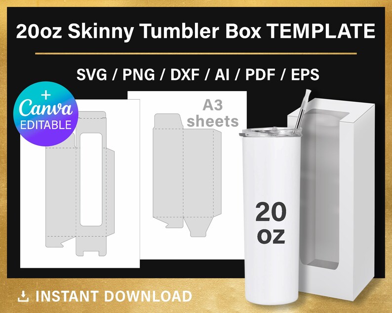 20oz Skinny Tumbler Window Box Template, DIY, Gift Box Template, Png ...
