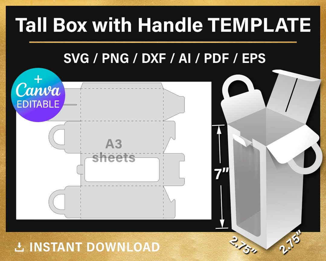 Tall Box Template, With Handle, DIY Gift Box, 2.75 X 2.75 X 7 Inches ...