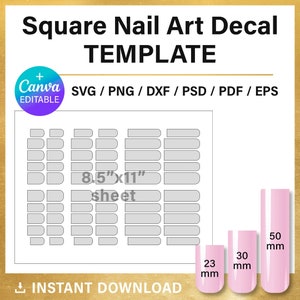 Short Square Nail BLANK Template, Bundle, Printable, Png, Canva, Svg ...