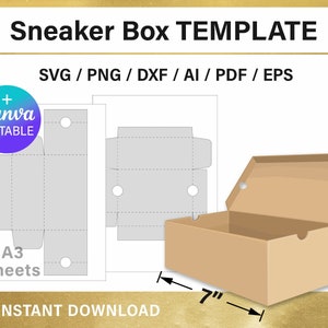 Shoe Box Template , DIY, Sneaker Box Blank Template, 7 X 4 X 3 Inches ...