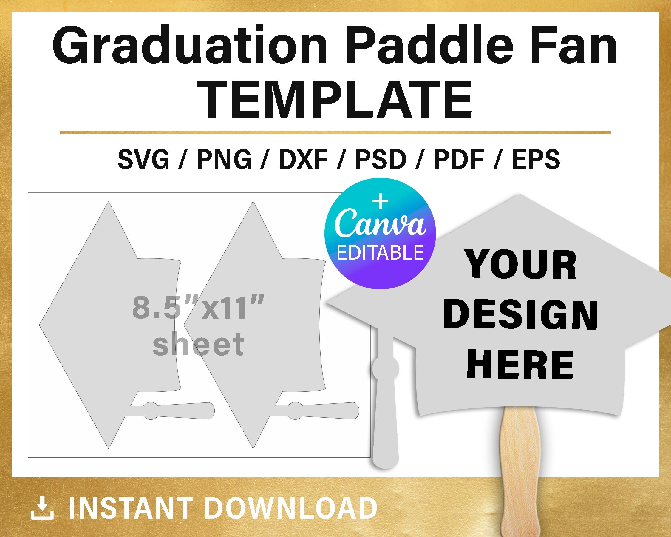 Graduation Paddle Fan Template, Blank Template, Graduation Cap Shape ...